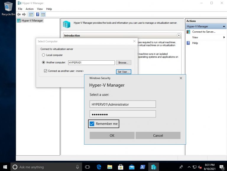 Managing Hyper-V Server in a Workgroup Environment – tommycoolman